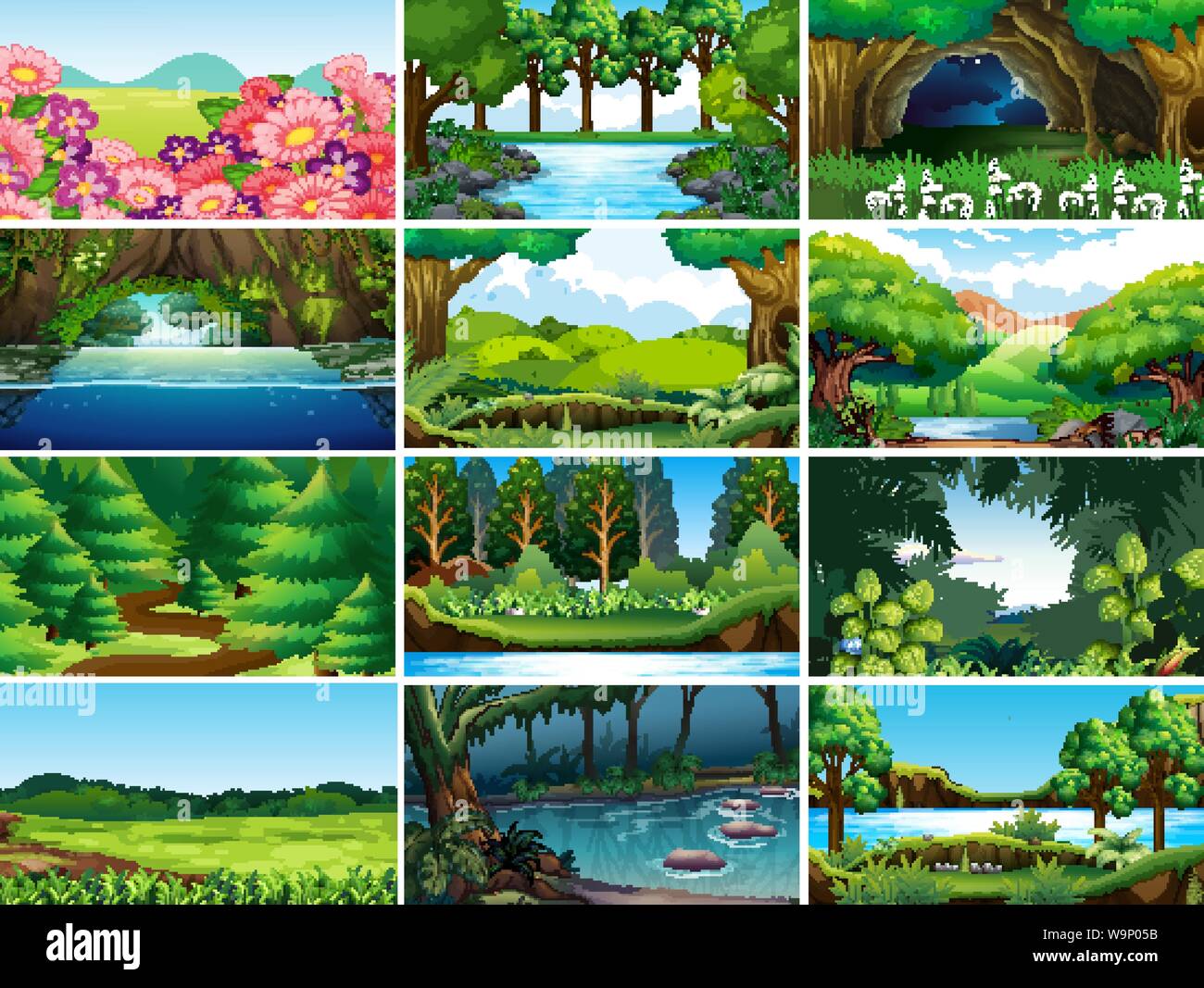 Empty, blank landscape nature scenes illustration Stock Vector Image ...