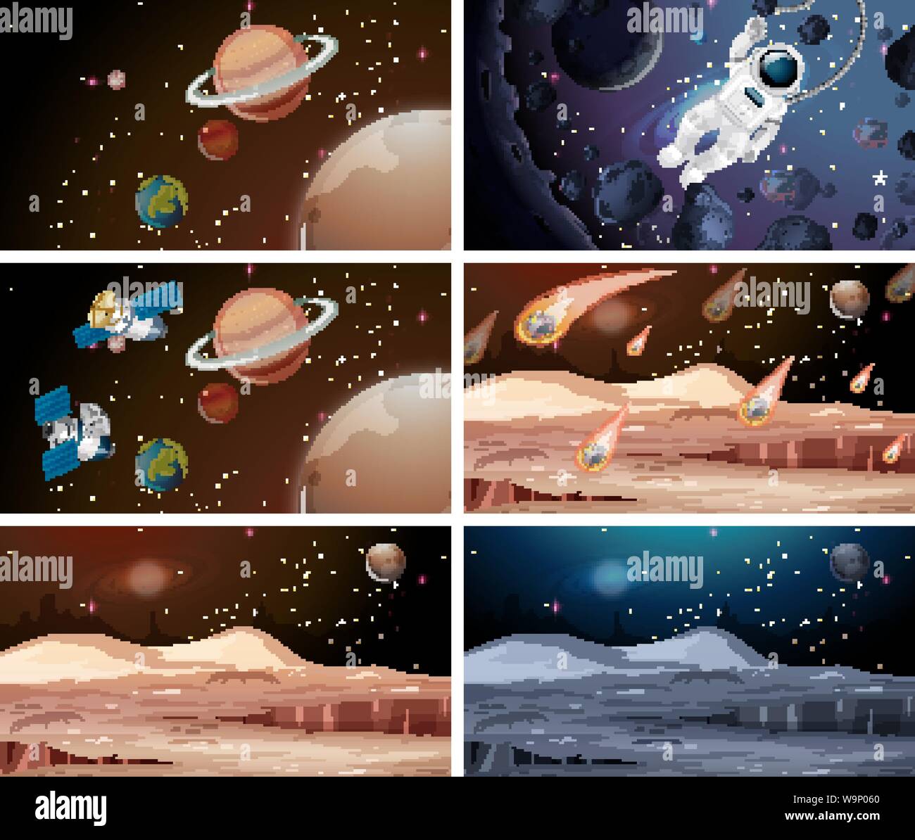 set of different planet scenes illustration Stock Vector Image & Art ...