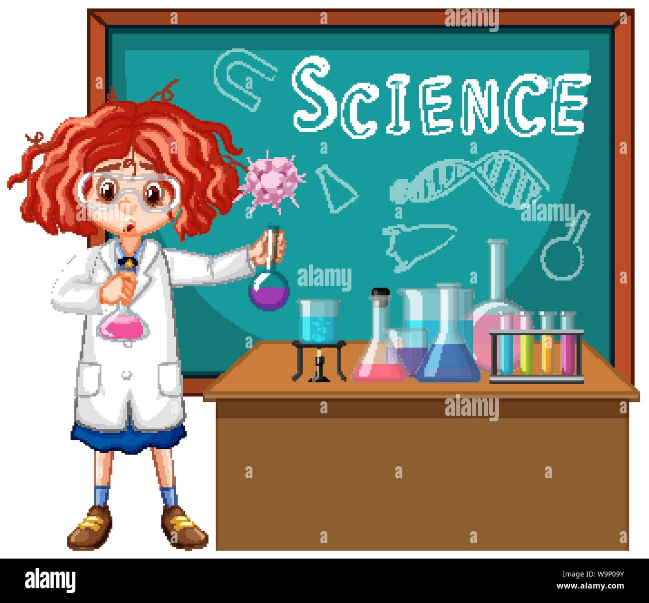 Student in science classroom working with tools illustration Stock ...