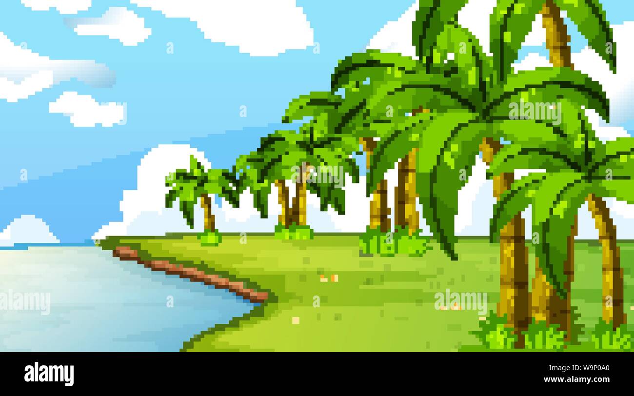 Empty nature beach ocean coastal landscape illustration Stock Vector ...