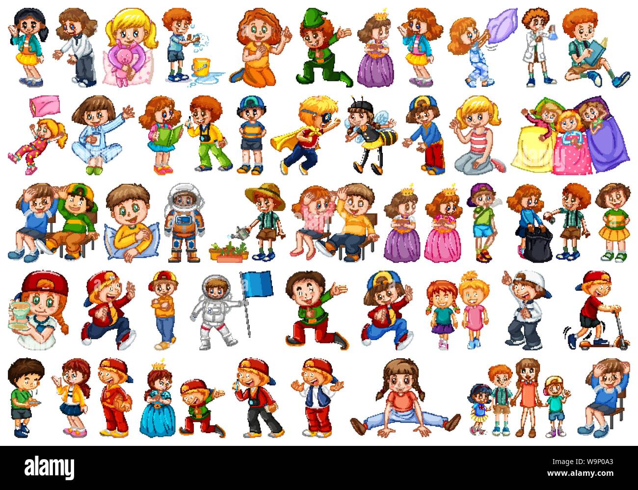 Kids in large group acting our varoous roles illustration Stock Vector ...