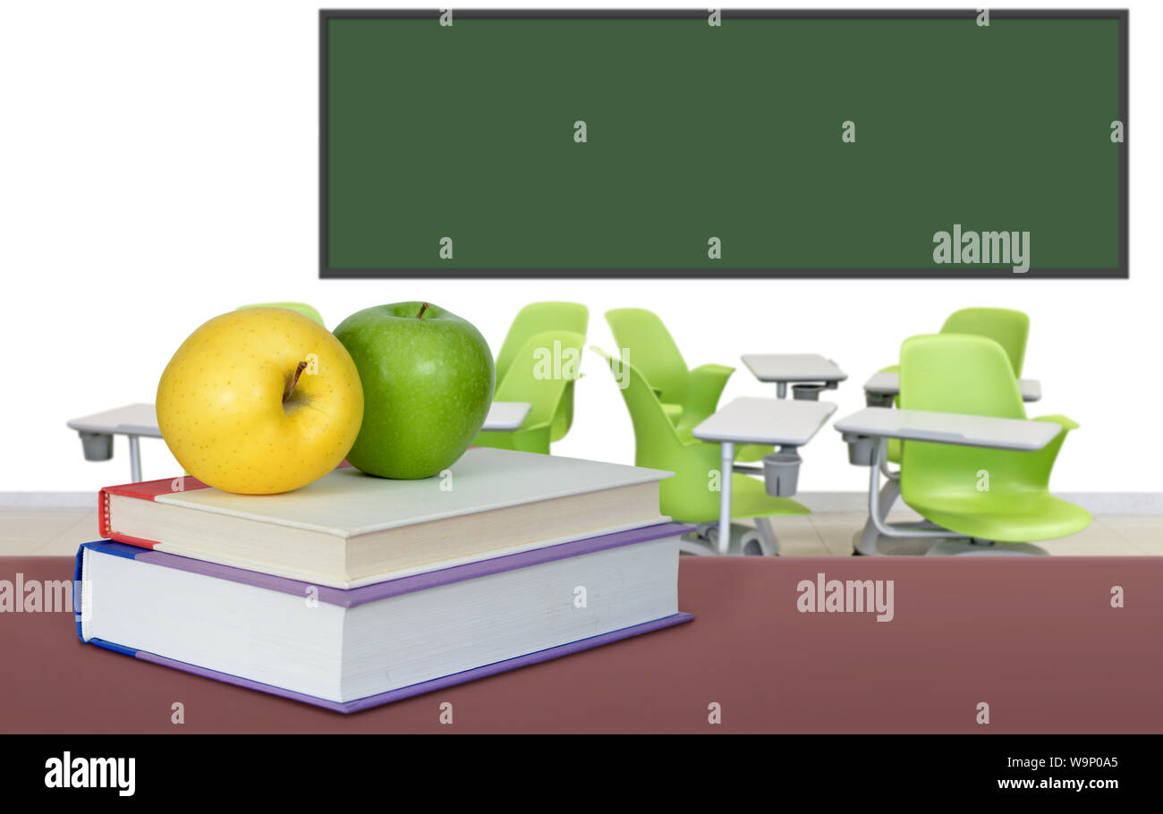 books and empty classroom in school for back to school concept and open ...