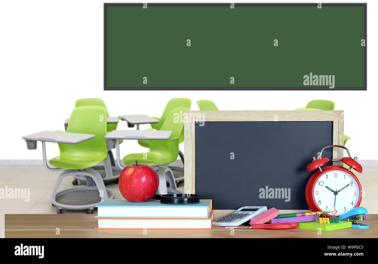 books and empty classroom in school for back to school concept and open ...