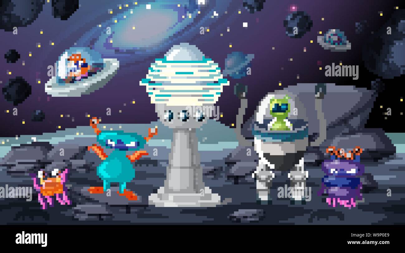 Aliens in space scene illustration Stock Vector Image & Art - Alamy