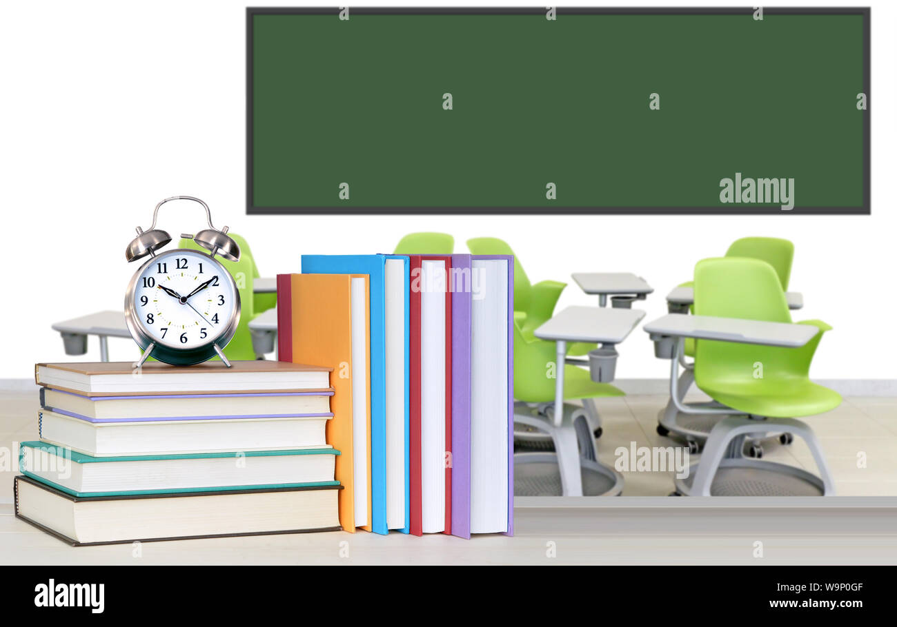 books and empty classroom in school for back to school concept and open ...