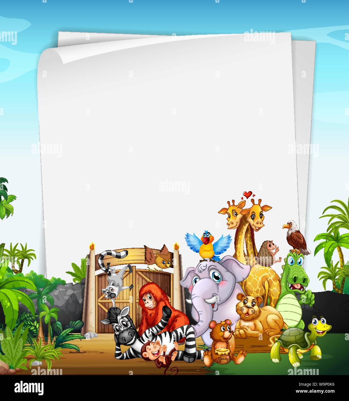 Border template design with cute animals at the zoo illustration Stock ...