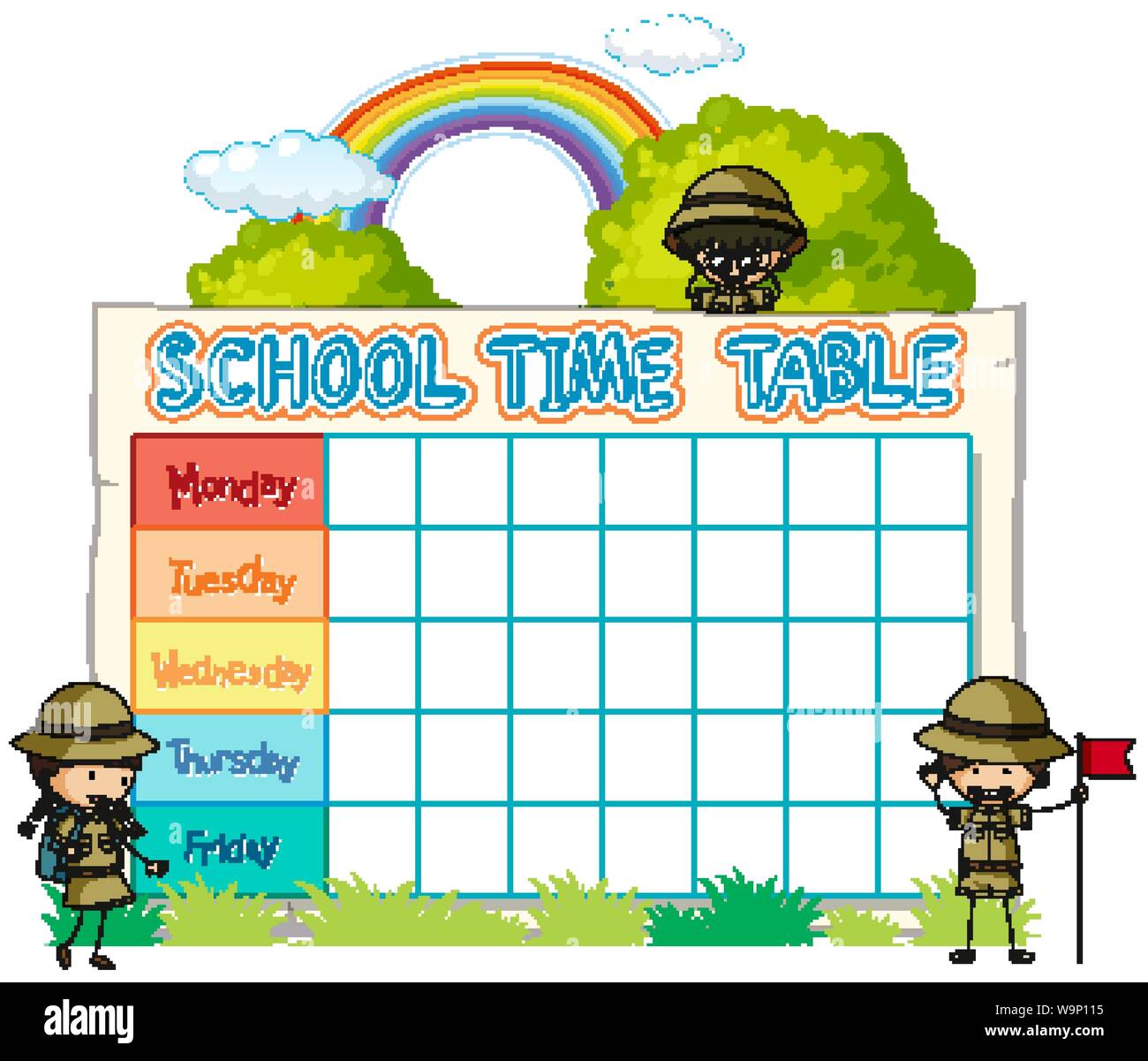 Timetable school planning with characters illustration Stock Vector ...