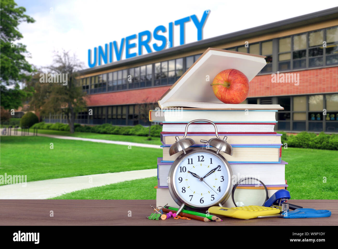 An education concept with university campus and book Stock Photo - Alamy