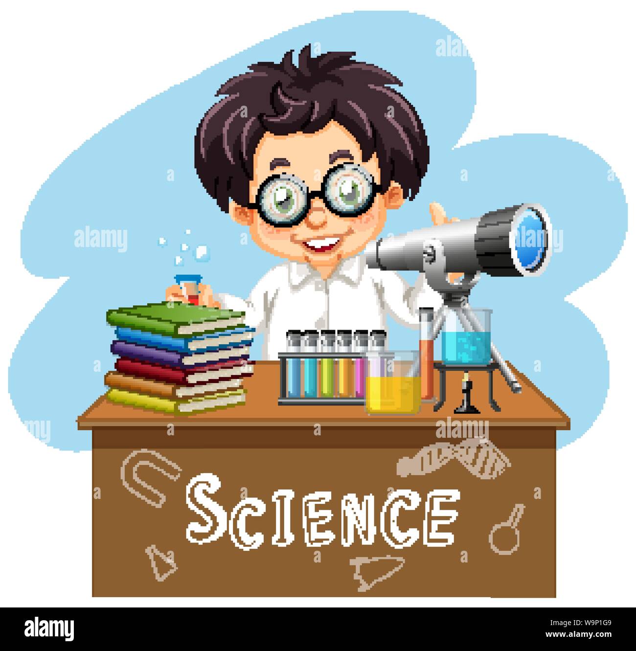 Scientist working with tools on the table illustration Stock Vector ...