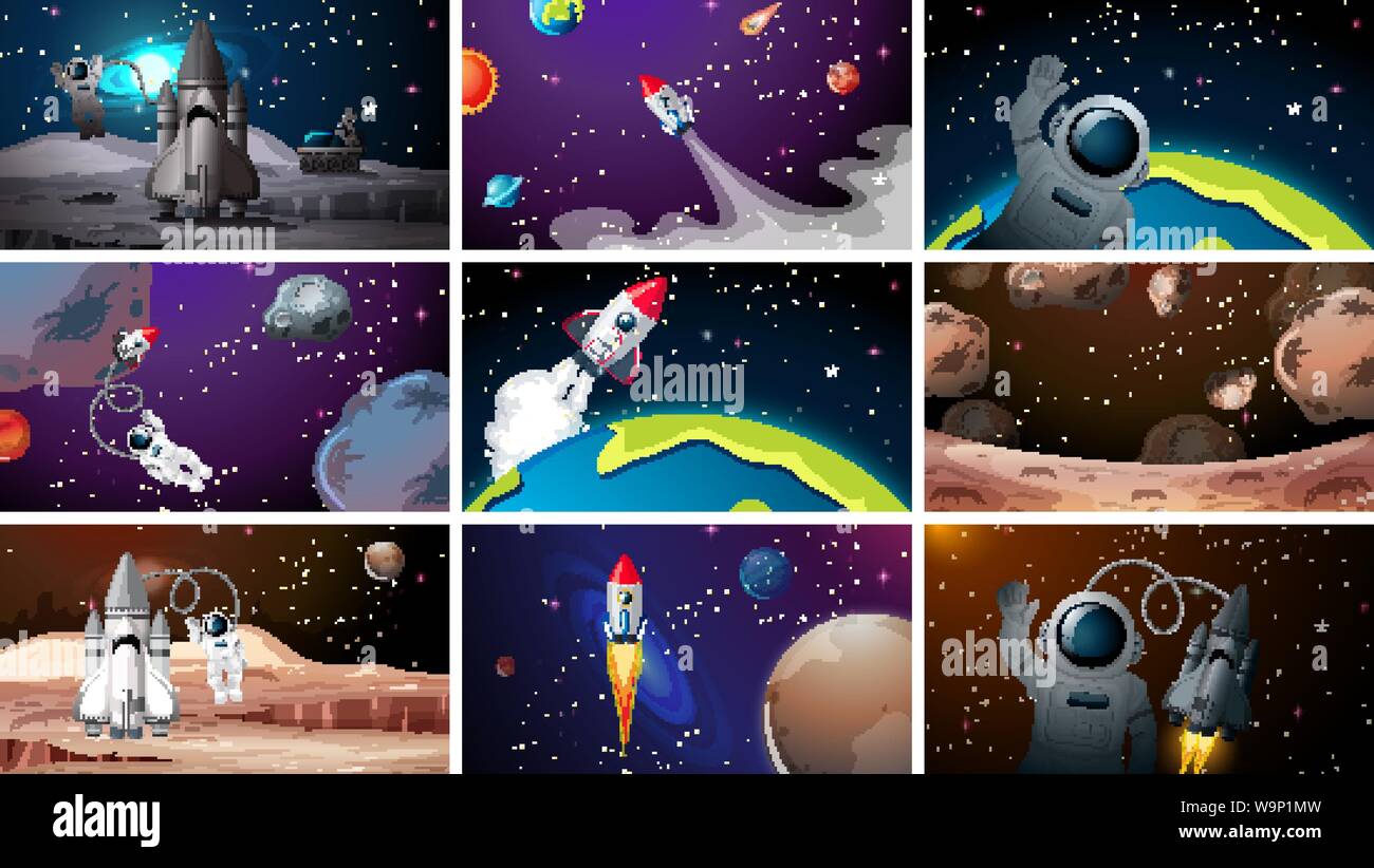 Set of space scenes illustration Stock Vector Image & Art - Alamy