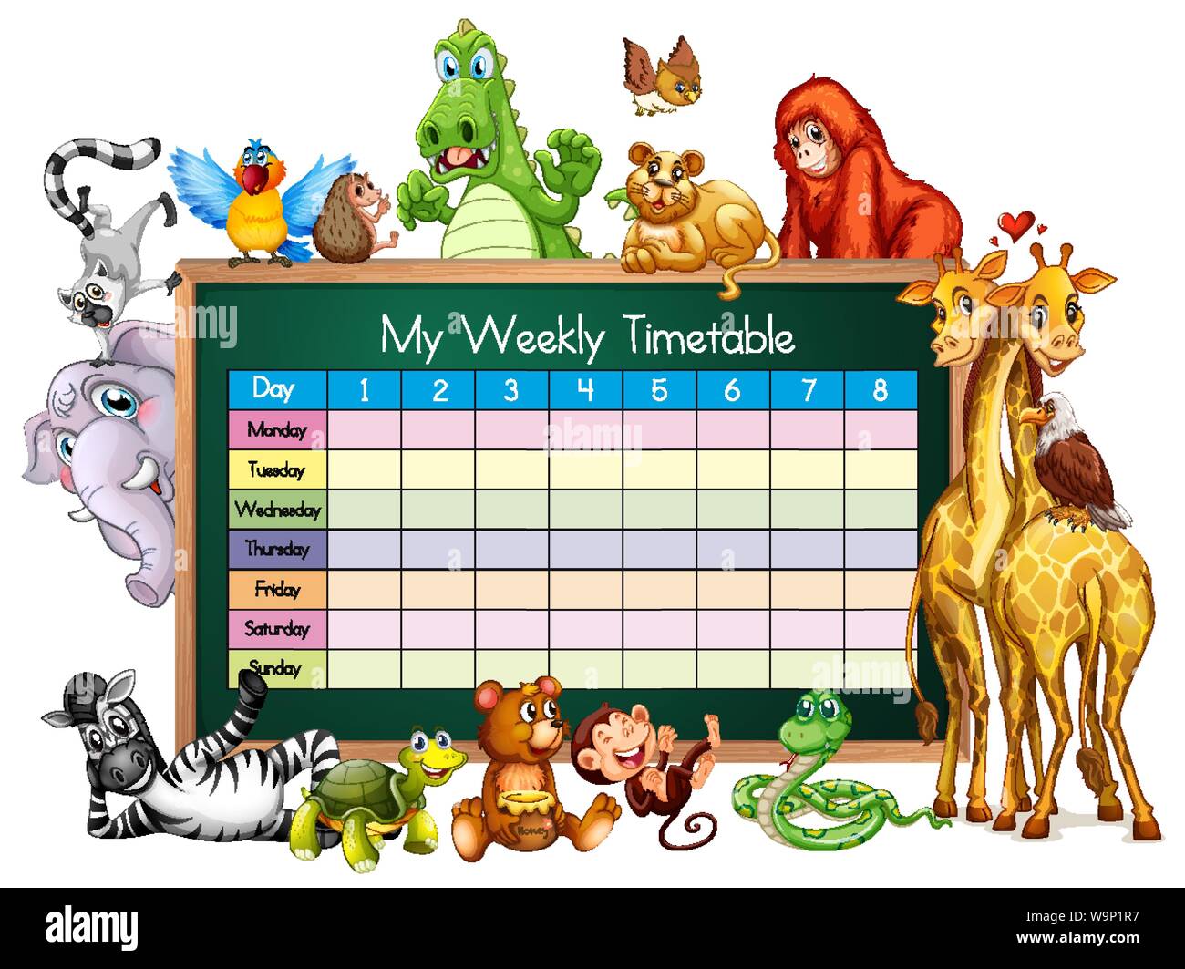 Timetable template with many animals illustration Stock Vector Image ...