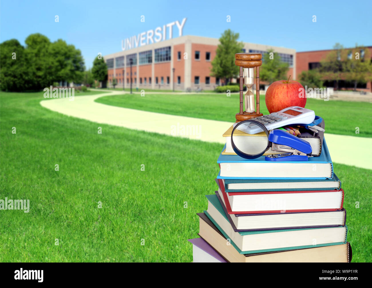 university and book with accessory for education concept Stock Photo ...