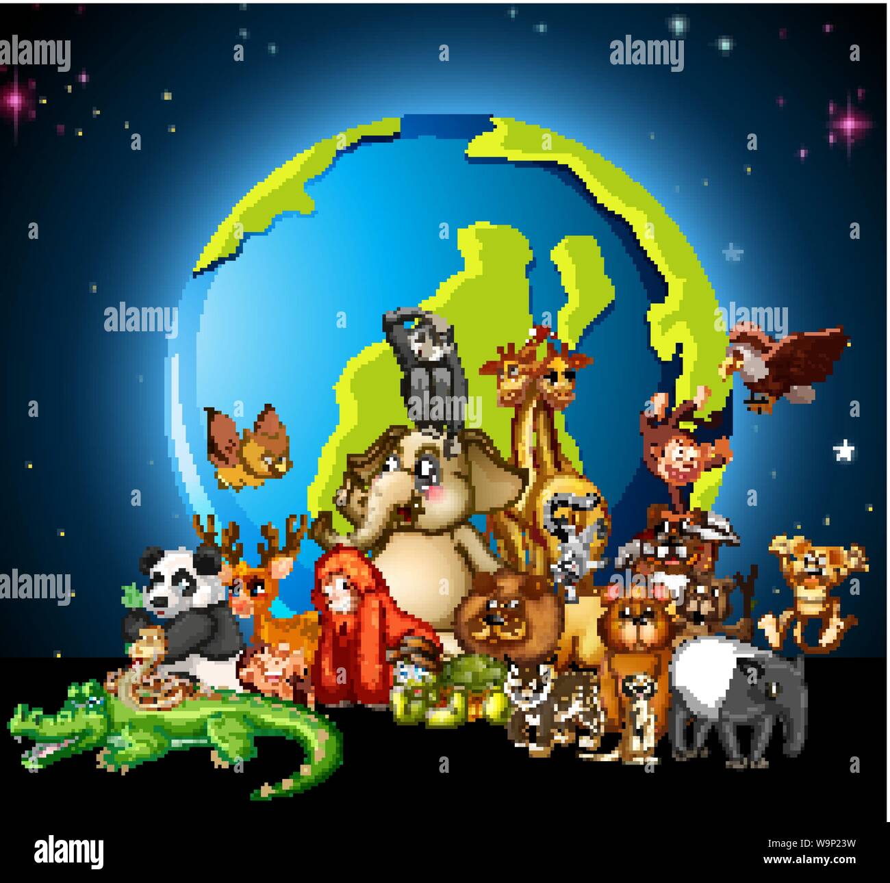 Many animals round the world on white background illustration Stock ...