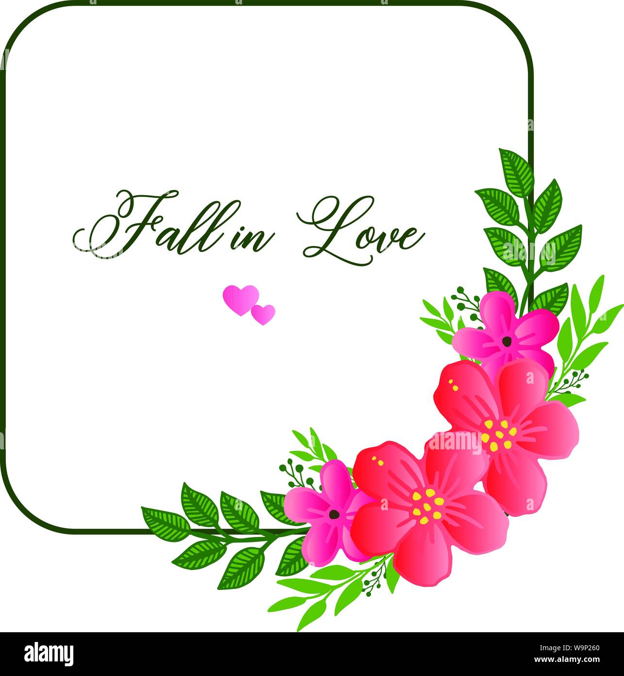 Vintage style leaf wreath frame, for greeting card fall in love. Vector ...