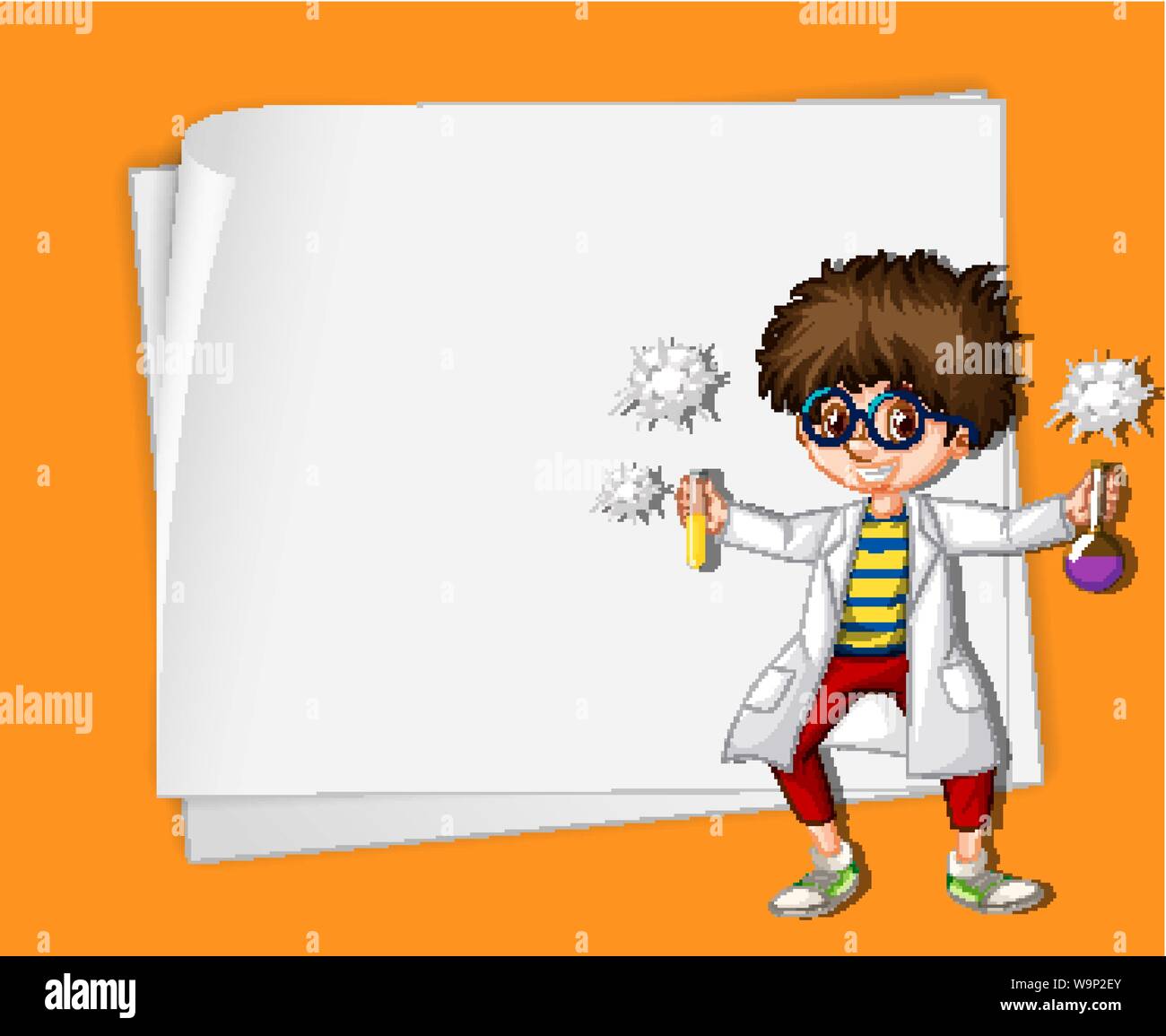 Frame template design with kid in science lab illustration Stock Vector ...