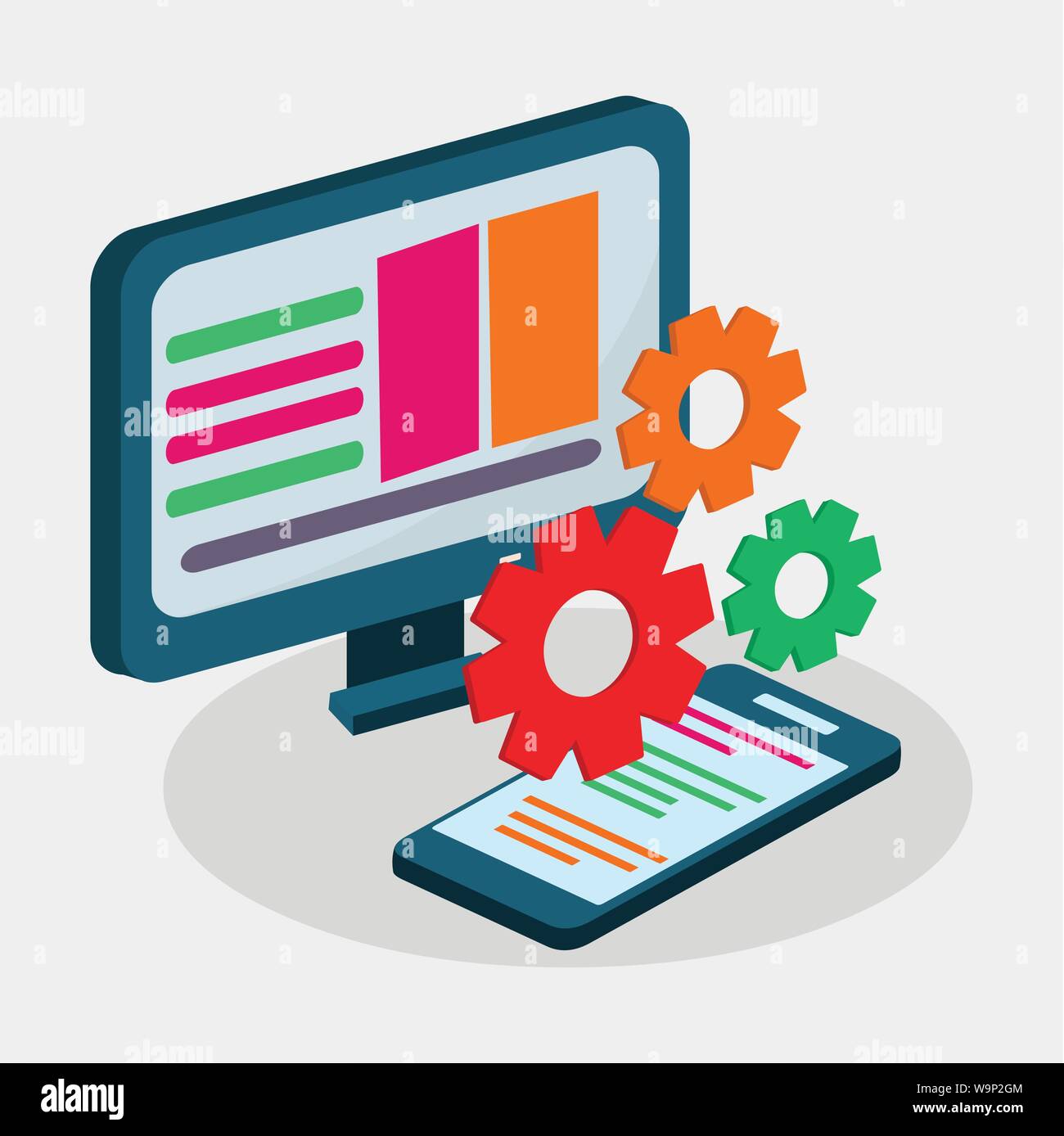 isometric computer and smartphone application development concept ...