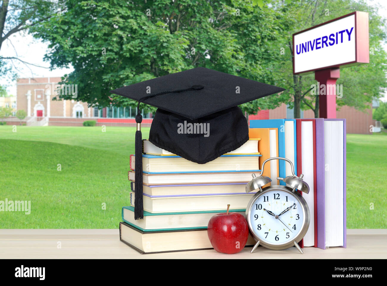 Book and campus of university for education concept Stock Photo - Alamy