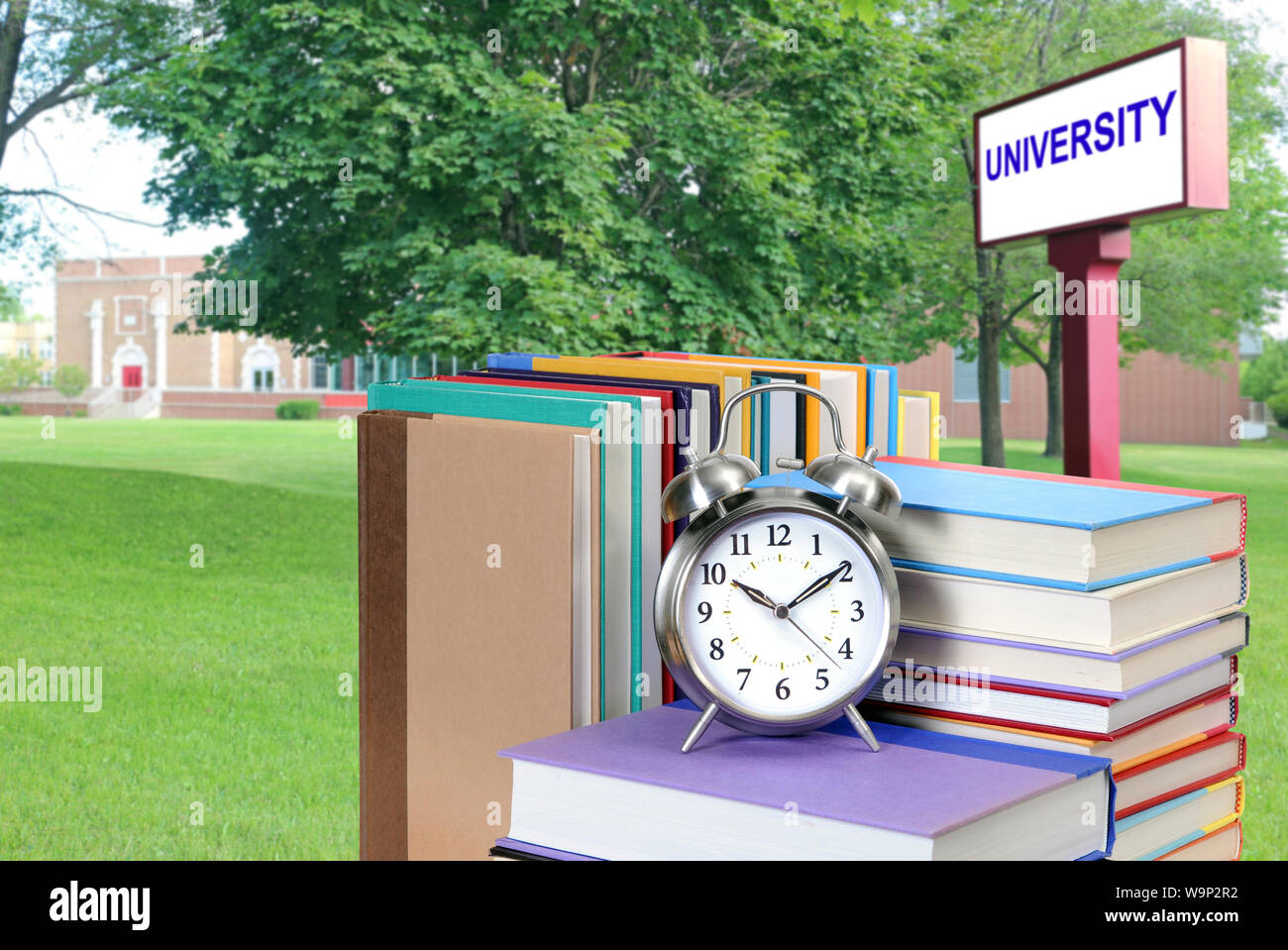 Book and campus of university for education concept Stock Photo - Alamy
