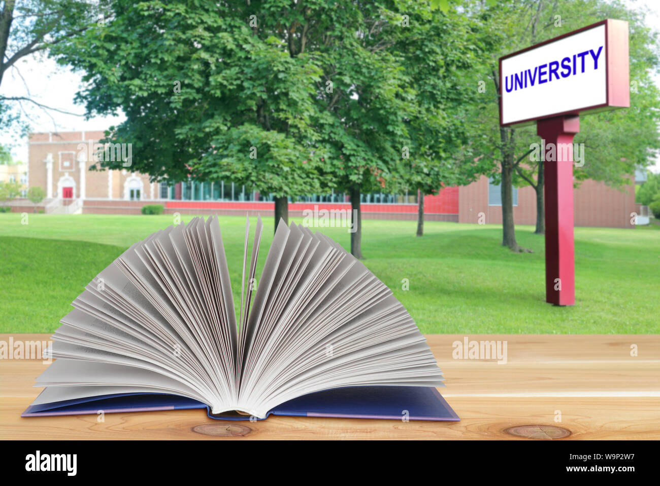 Book and campus of university for education concept Stock Photo - Alamy