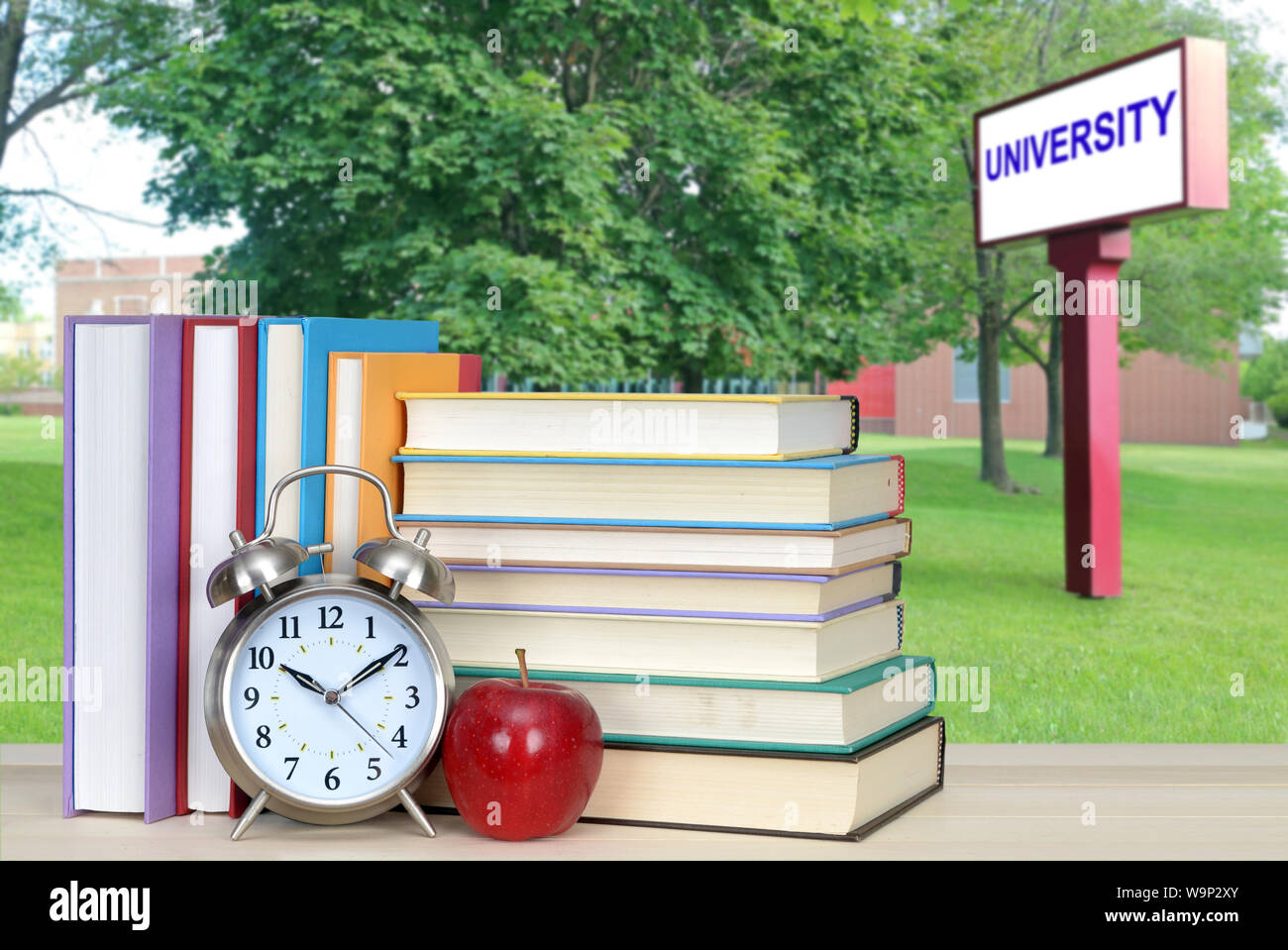 Book and campus of university for education concept Stock Photo - Alamy