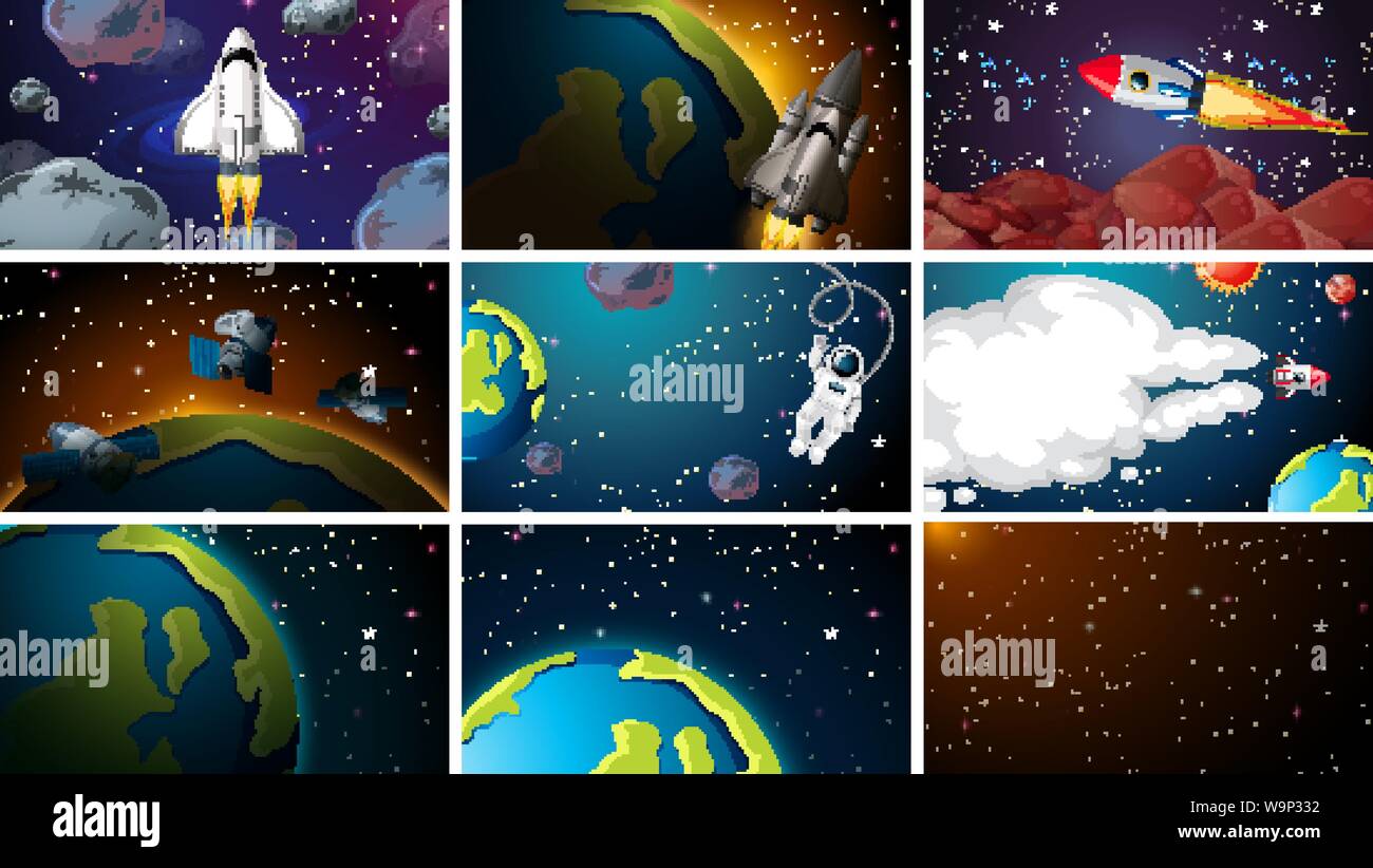 Large set of space scenes illustration Stock Vector Image & Art - Alamy