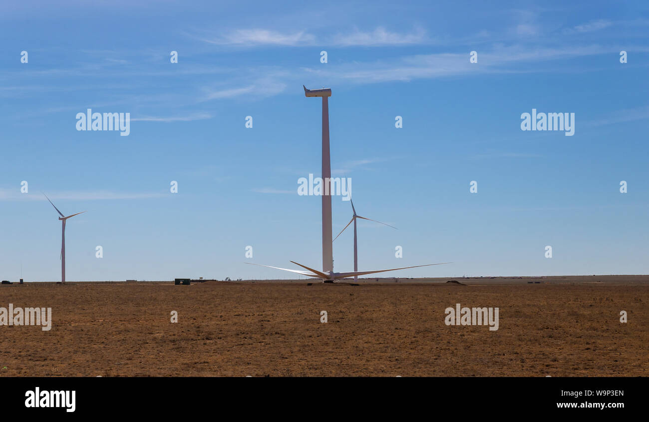 Modern windmills installation wind turbine with blue sky background ...