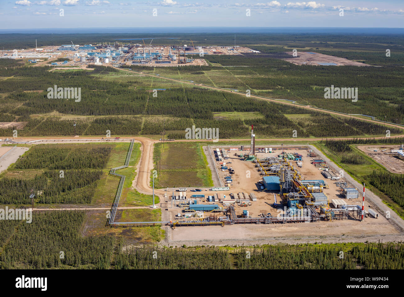 Aerial photo of drilling rig at Suncor Firebag SAGD (Steam Assisted ...