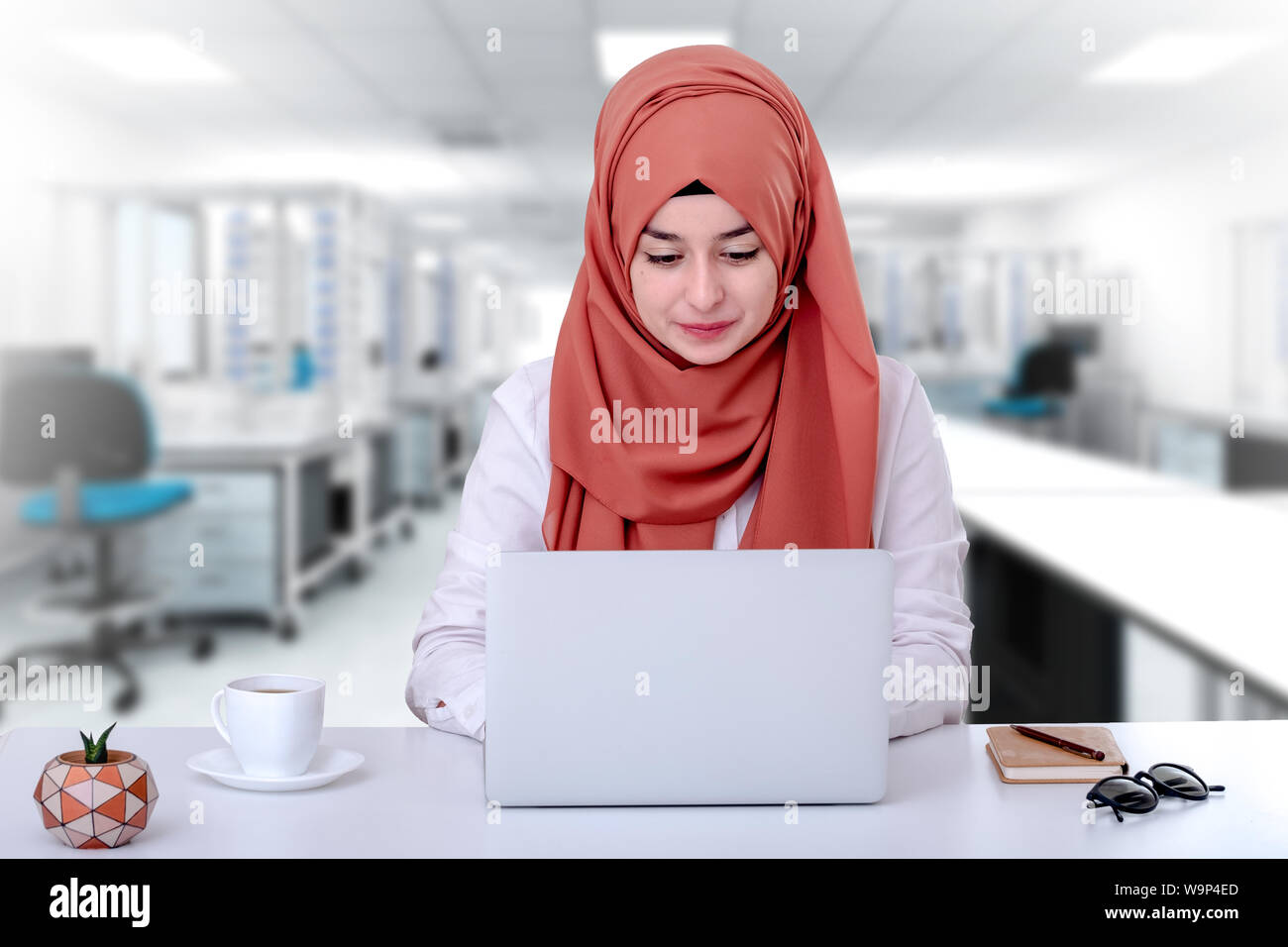 Hijab Muslim Woman Work With Computer Muslim Girl Sitting In Office