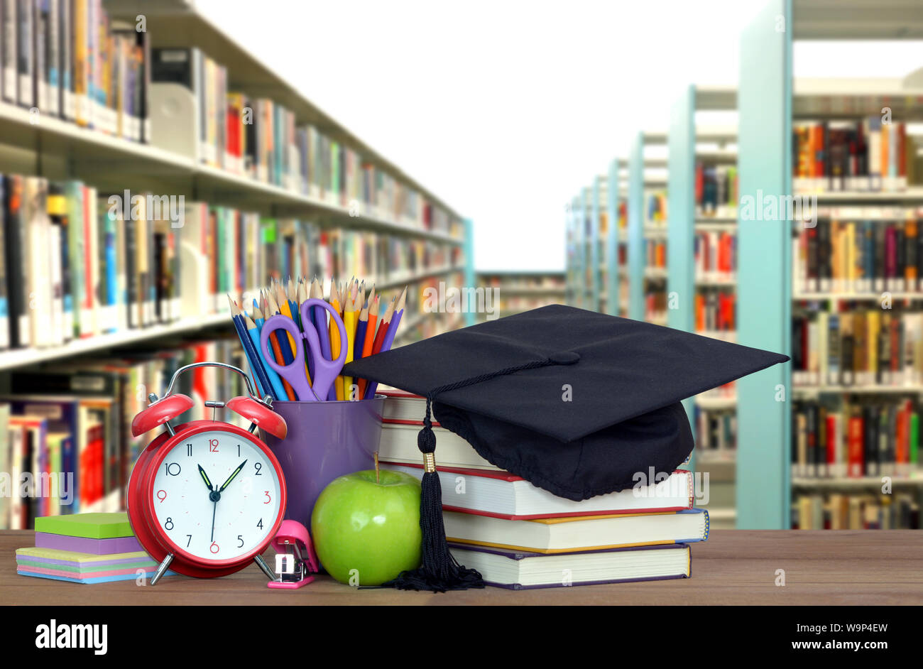 decorative book and library for education concept (very blurry ...