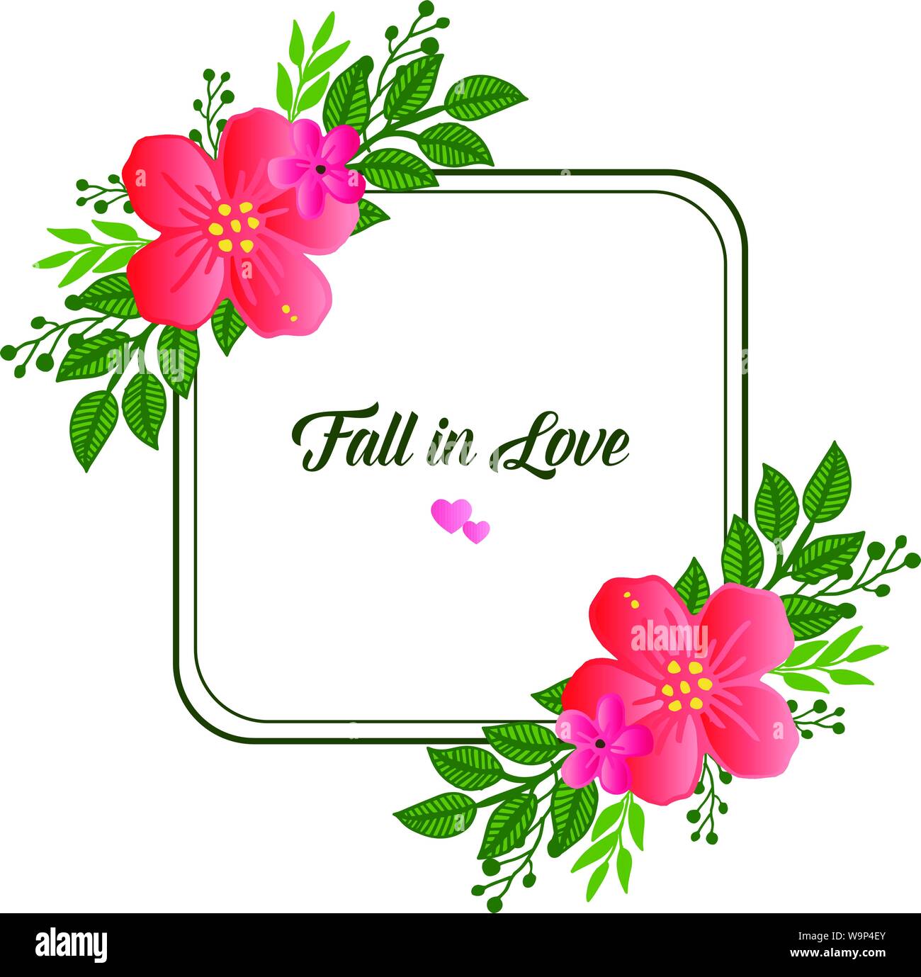 Vintage style leaf wreath frame, for greeting card fall in love. Vector ...