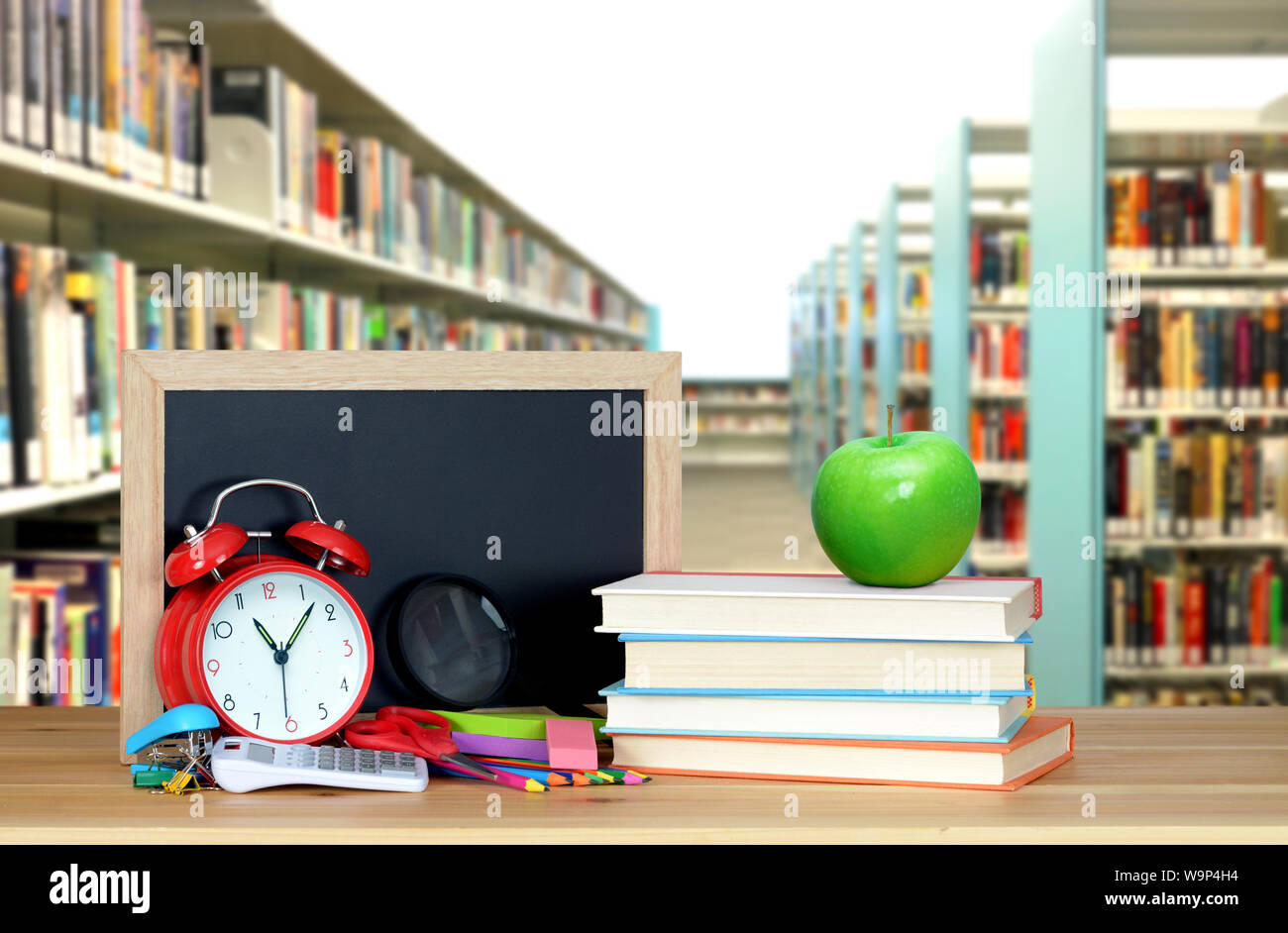 decorative book and library for education concept (very blurry ...