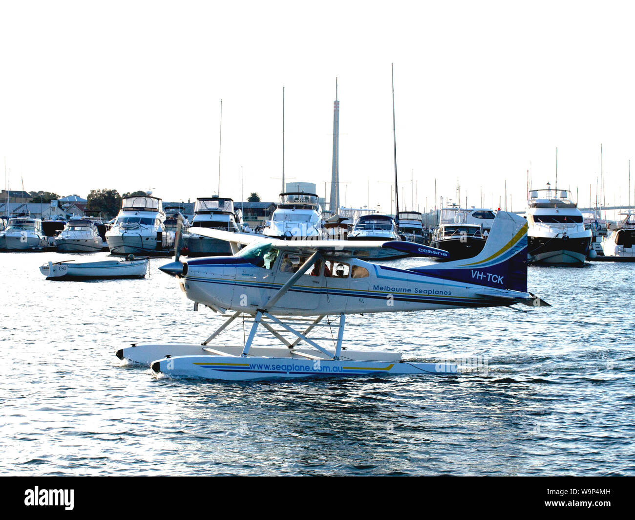 Seaplane landing at dusk, Williamstown Harbour, Melbourne, Victoria ...