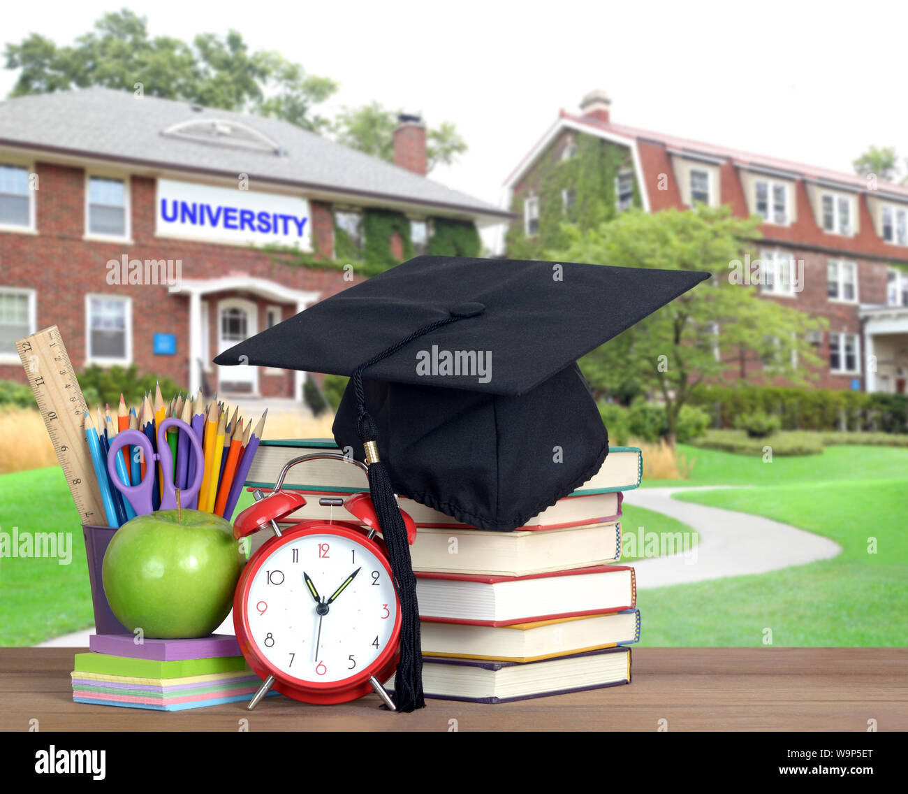 Spring season and college campus and books for education concept Stock ...