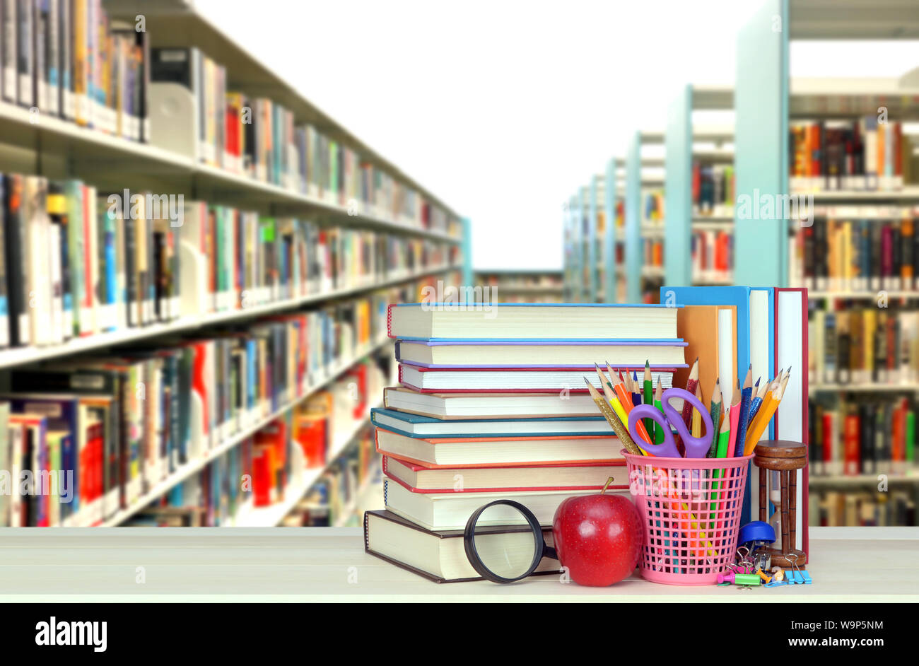 decorative book and library for education concept (very blurry ...