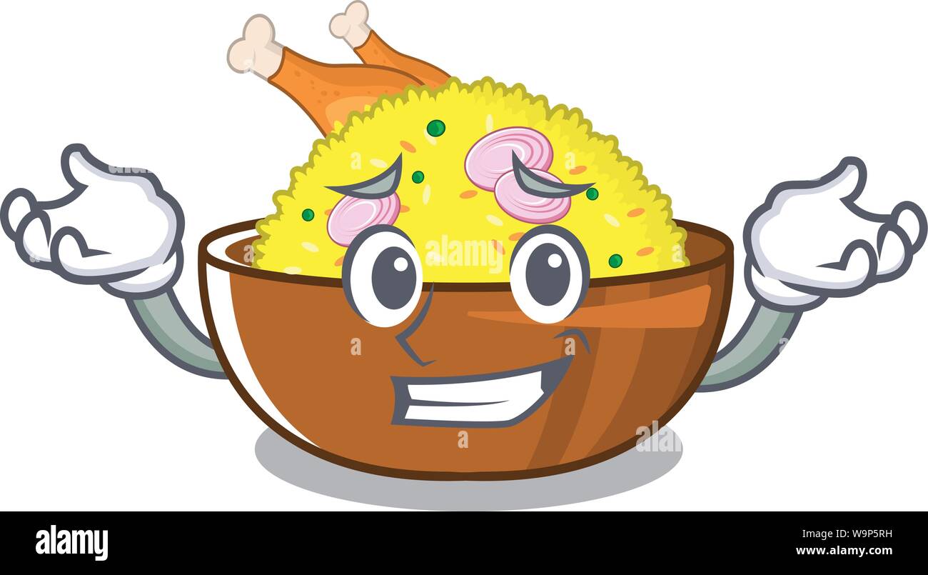 Grinning chicken biryani cooked in character skillet Stock Vector Image ...
