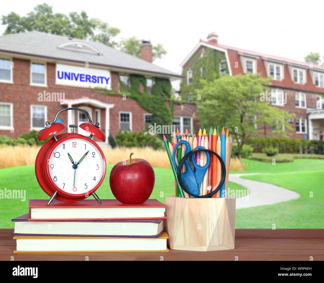 Spring season and college campus and books for education concept Stock ...