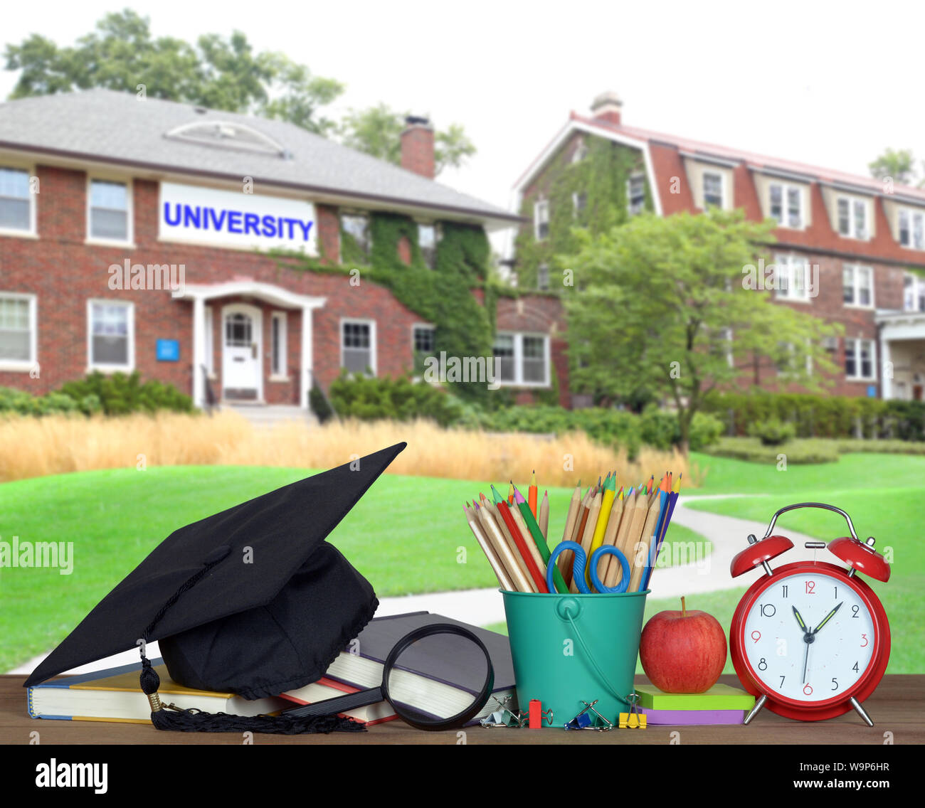 Spring season and college campus and books for education concept Stock ...