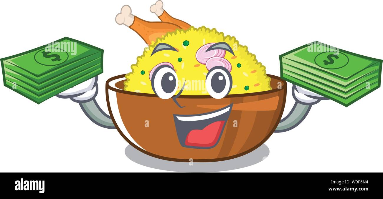 With money bag chicken biryani isolated in the mascot Stock Vector ...