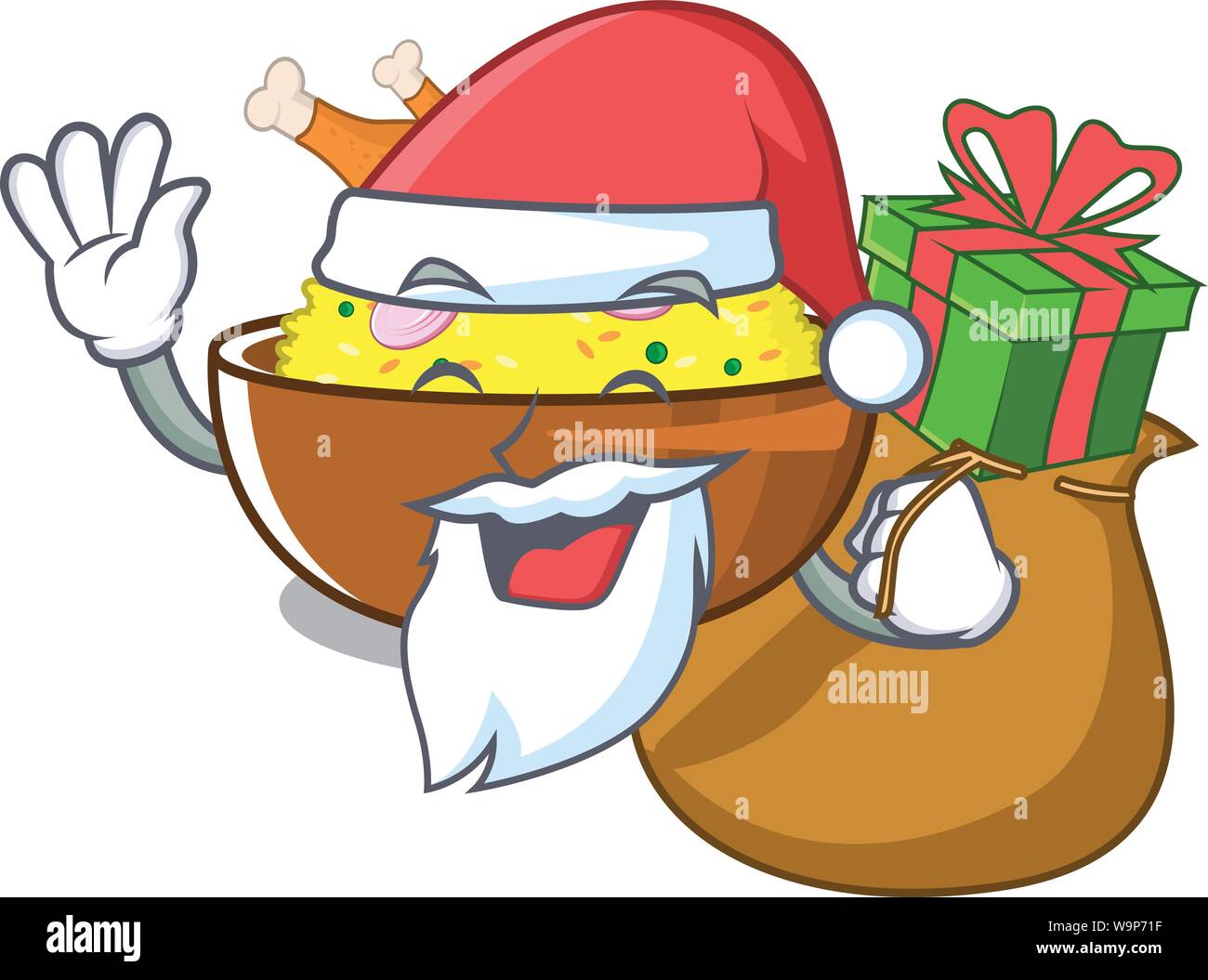 Santa with gift chicken biryani with in cartoon shape Stock Vector ...