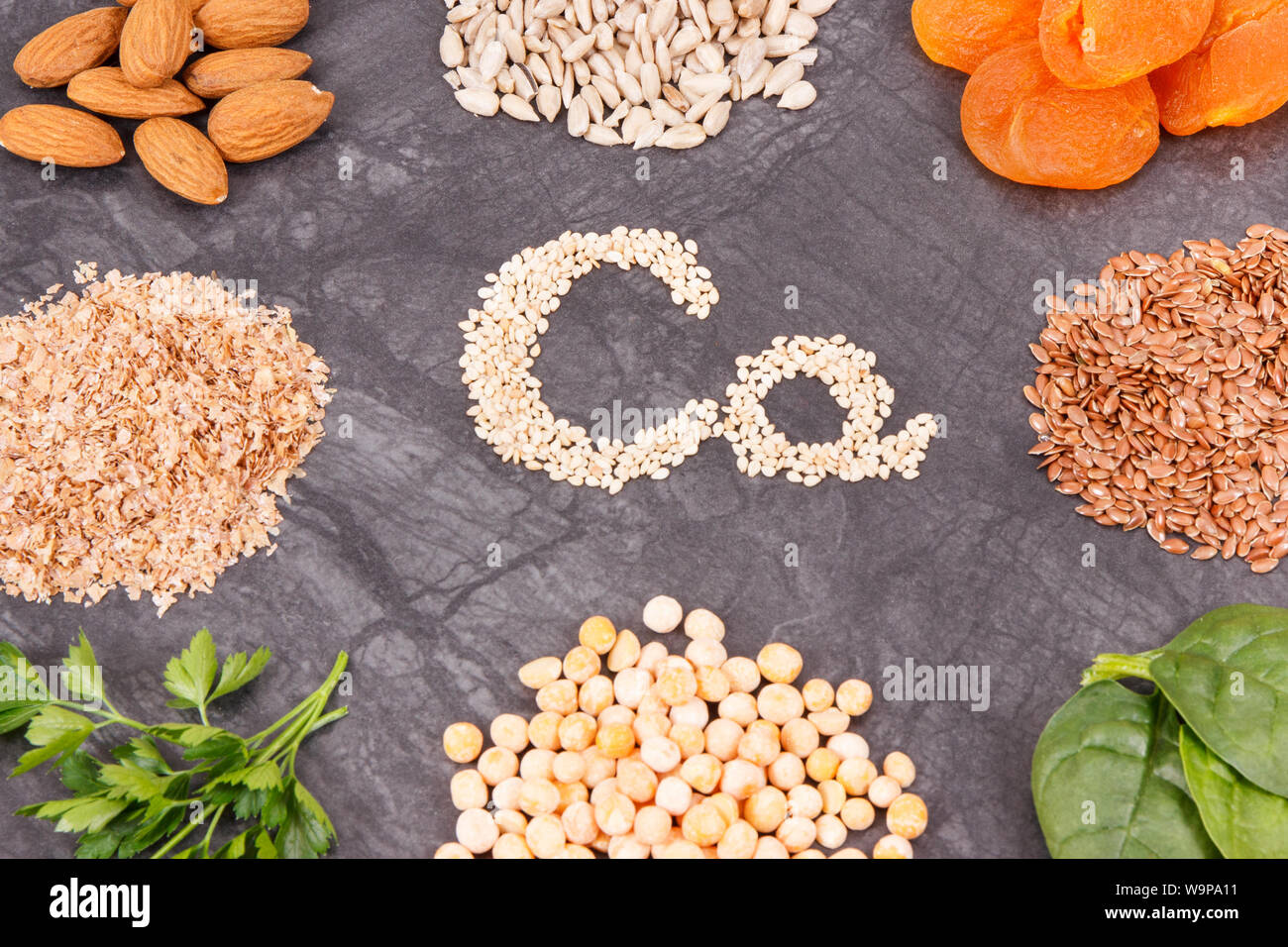 Different nutritious ingredients containing calcium, minerals and ...