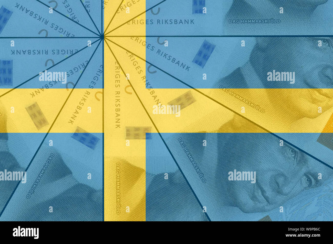 Sweden monetary policy and finances. Swedish flag overlaid with new ...
