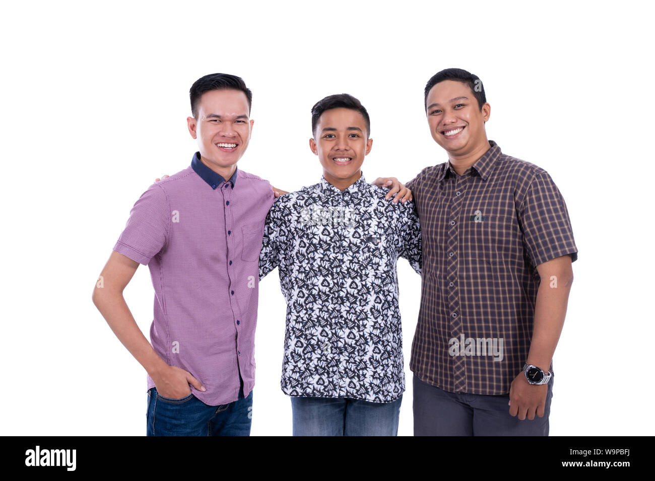 Happy three asian man embrace Stock Photo - Alamy
