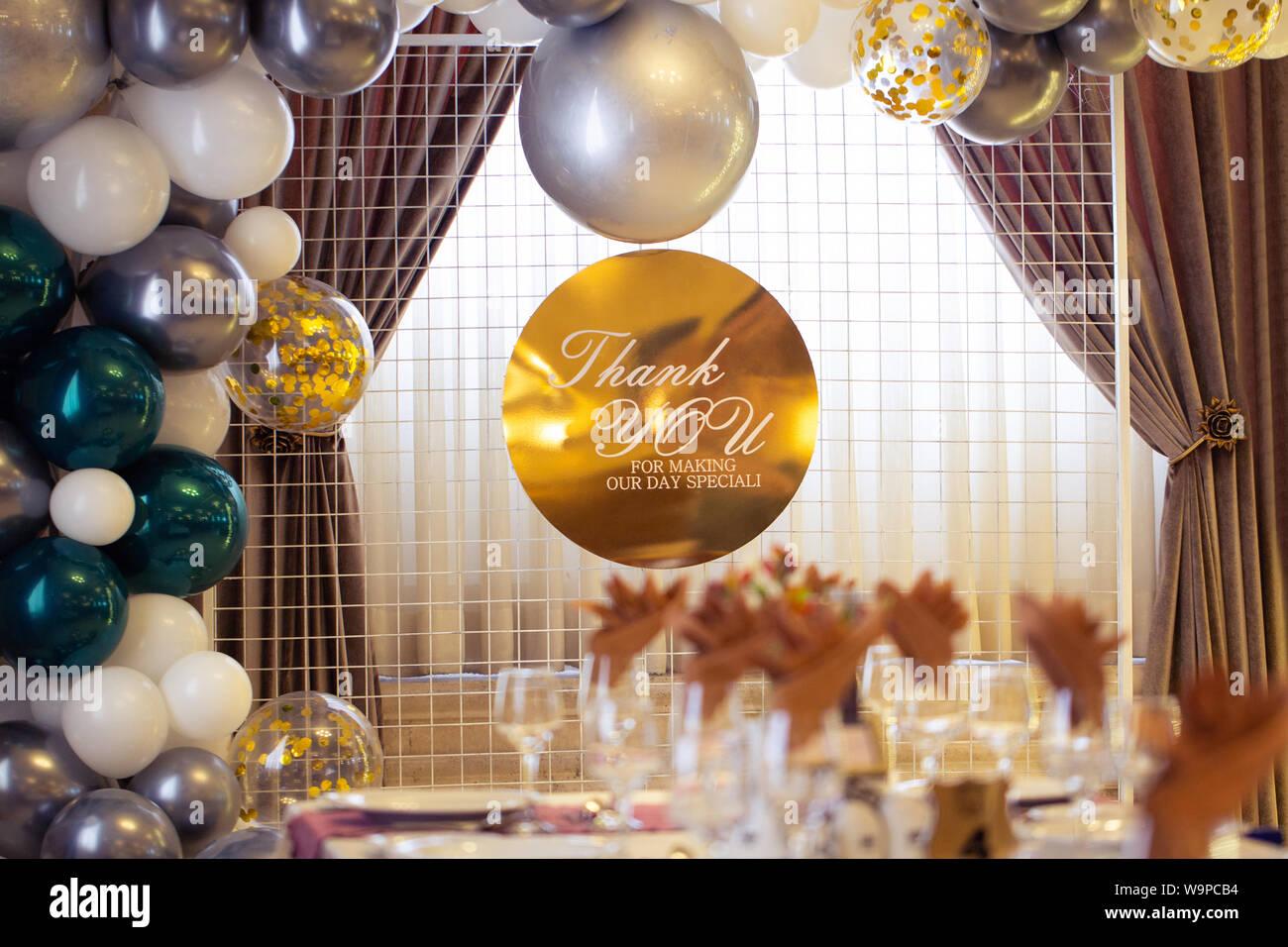 Festive balloons with gold confetti and lights, perfect for ...