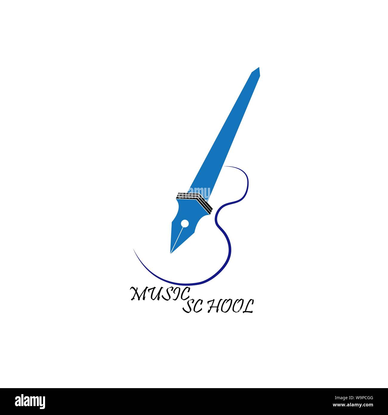 Logo template for vocal or music school. with guitar and pen, Vector ...