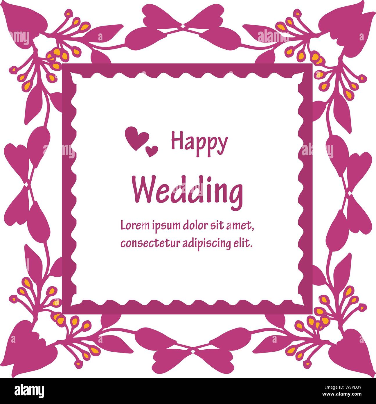 Decoration pink flowers, style unique frame, for card happy wedding ...