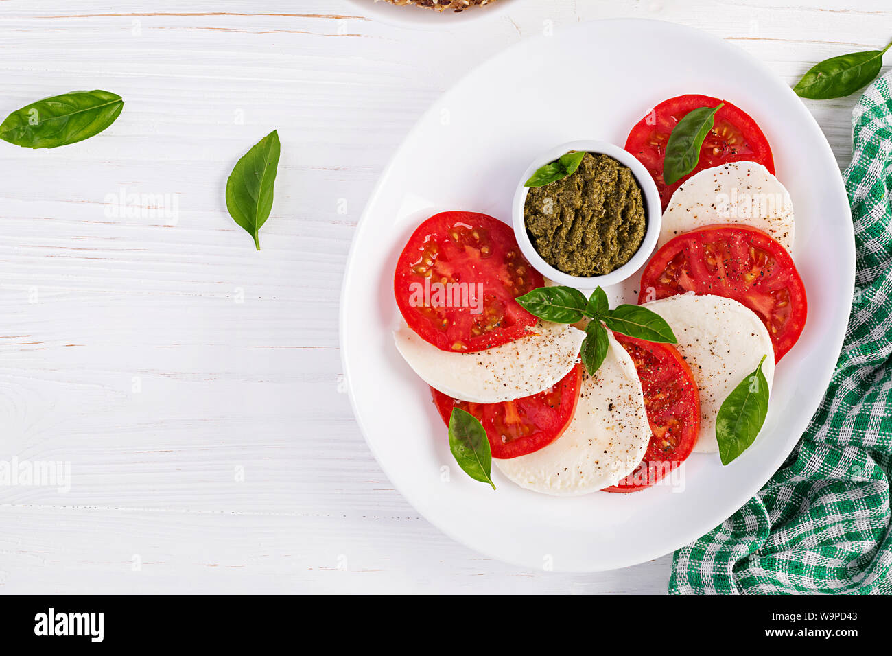 Traditional Italian Caprese Salad with mozzarella, tomato, basil. Top ...