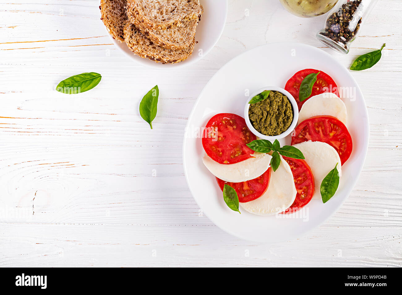 Traditional Italian Caprese Salad with mozzarella, tomato, basil. Top ...