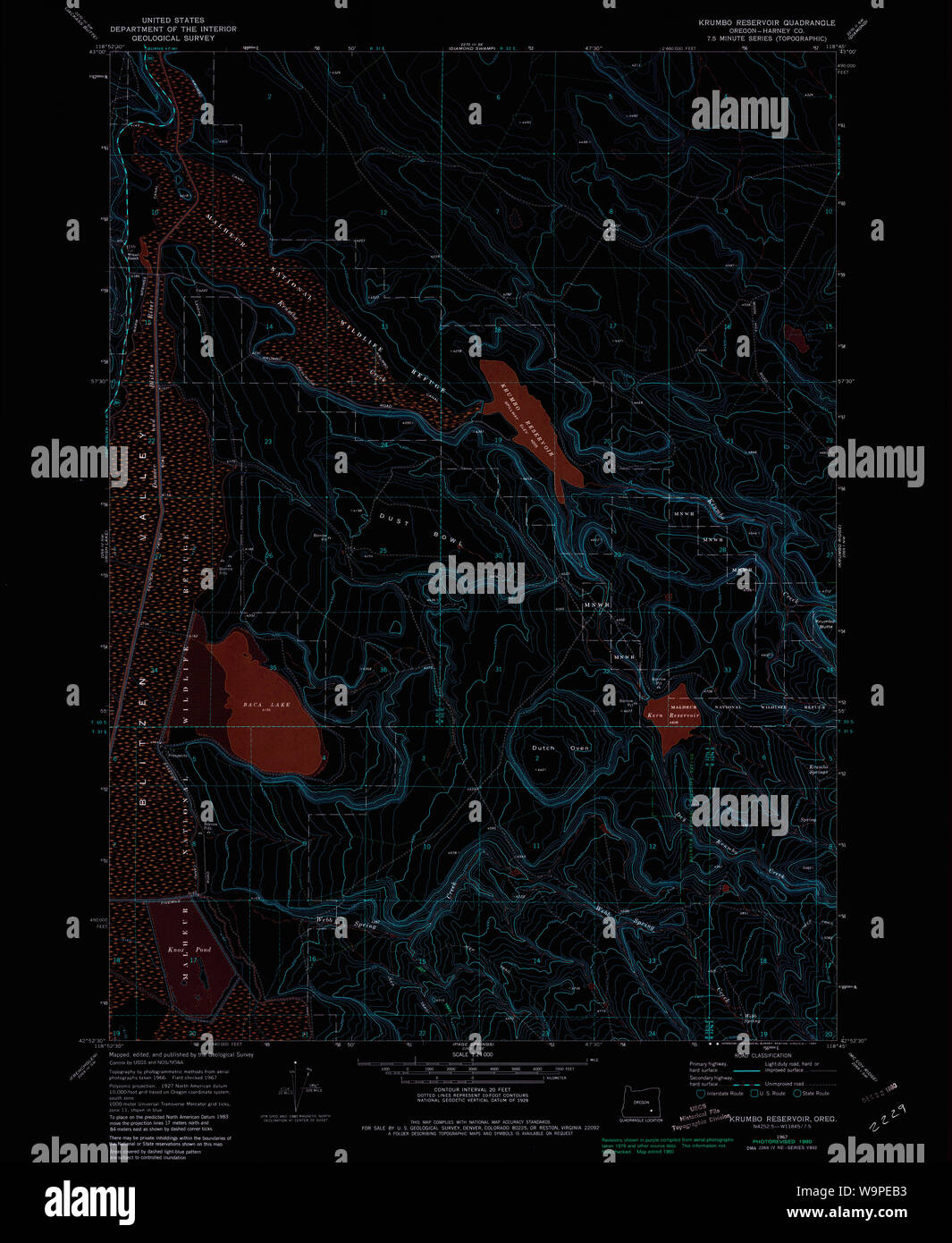 USGS Topo Map Oregon Krumbo Reservoir 280421 1967 24000 Inverted ...