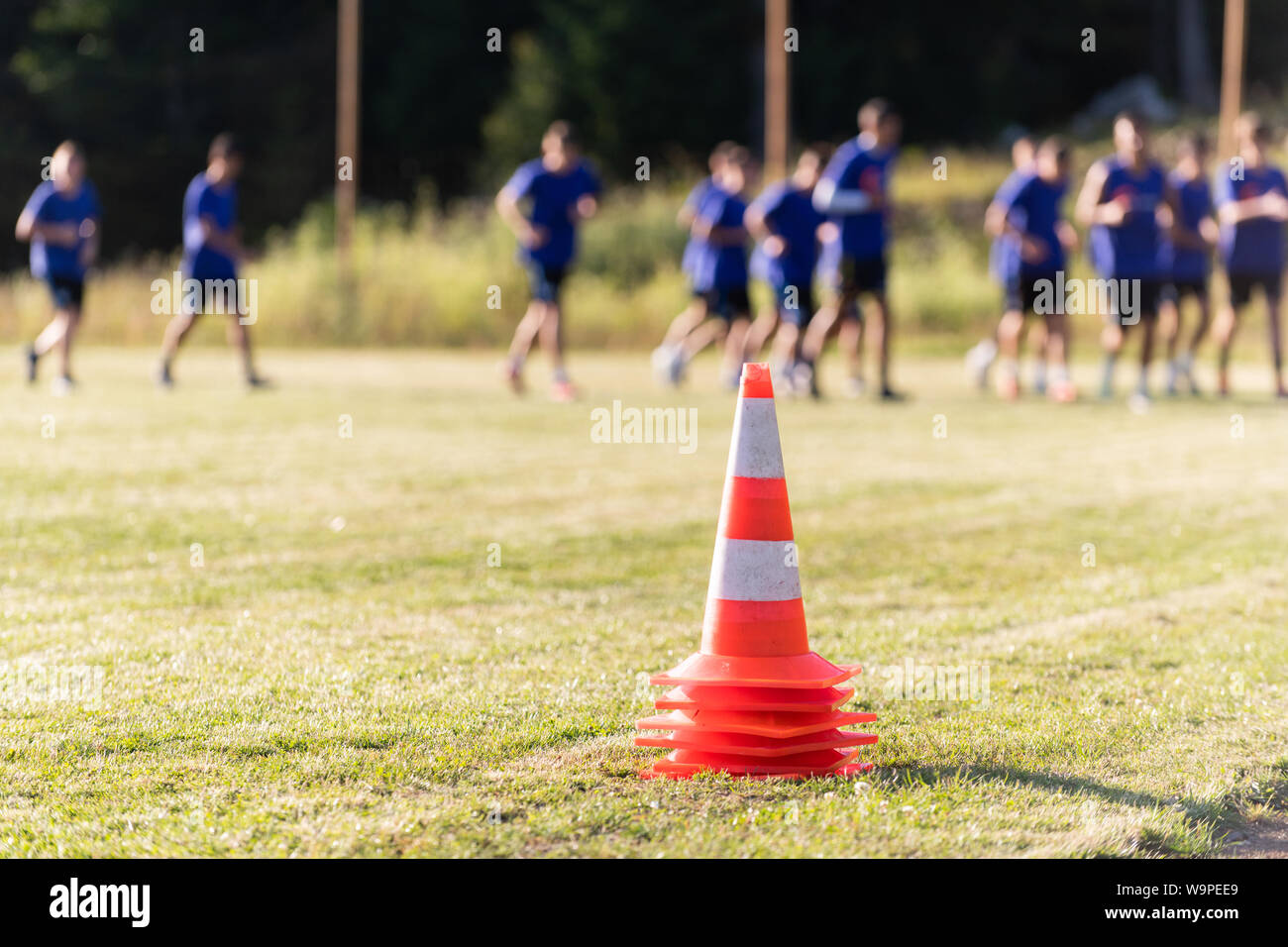 Training cones on a training pitch Stock Photo - Alamy