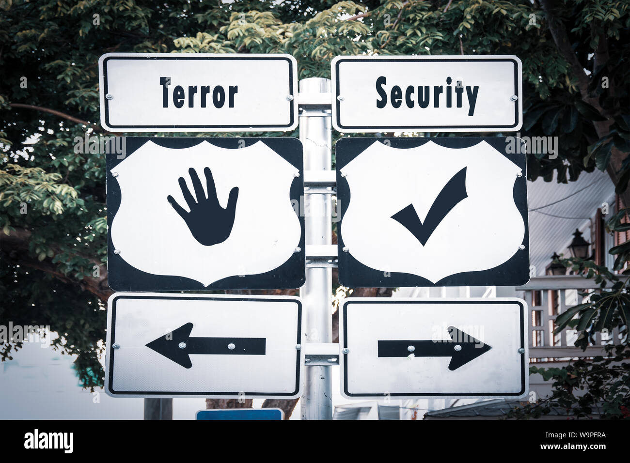 Street Sign the Direction Way to Security versus Terror Stock Photo - Alamy Street Sign the Direction Way to Security versus Terror Stock Photo - Alamy